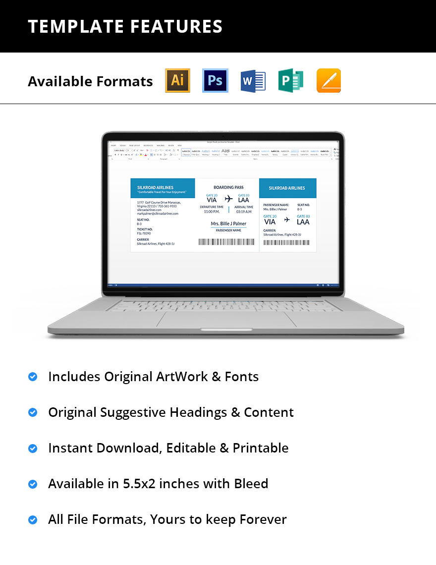 Blank Airline Ticket Template - Download in Word, Illustrator, PSD ...