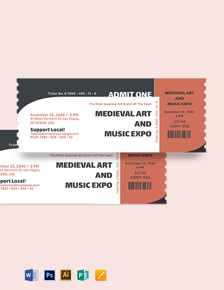 Admit One Event Ticket Template Word PSD Apple Pages Publisher 