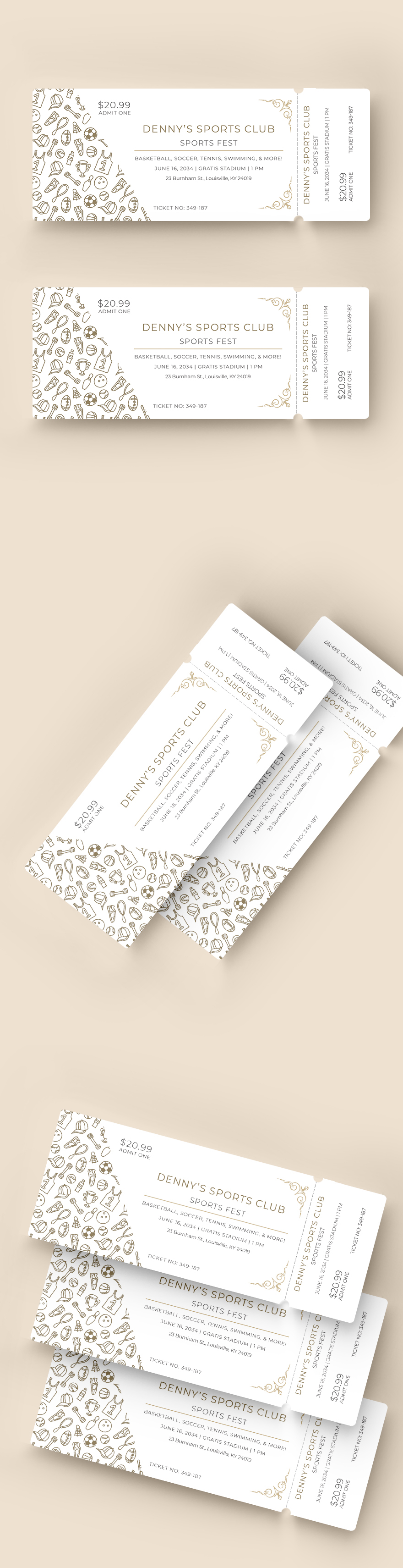 Free Sample Blank Sports Ticket Template - Illustrator, Word, Apple ...