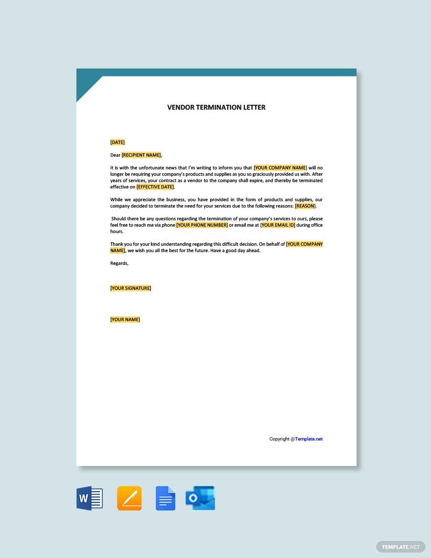 Service Termination Letter To Vendor Template Google Docs Word 