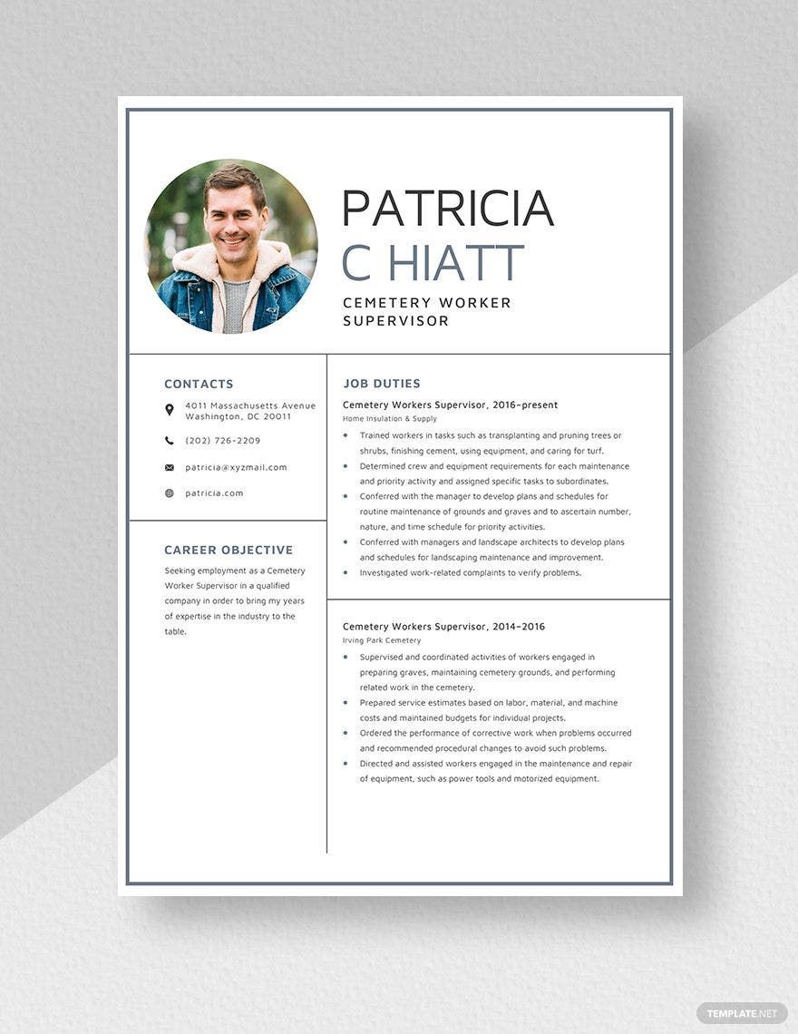 Free Cemetery Worker Supervisor Resume Download In Word Apple Pages 