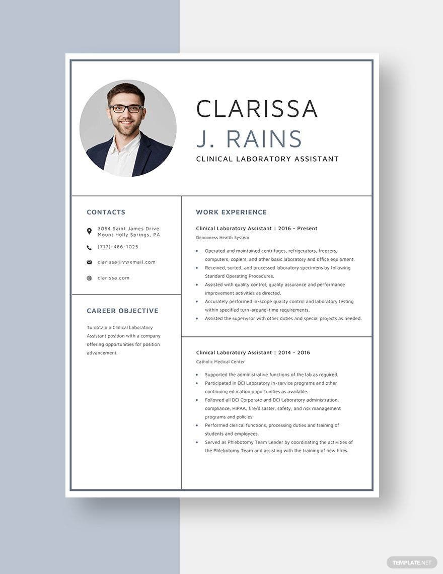 Clinical Research Assistant Resume Template - Word, Apple Pages ...