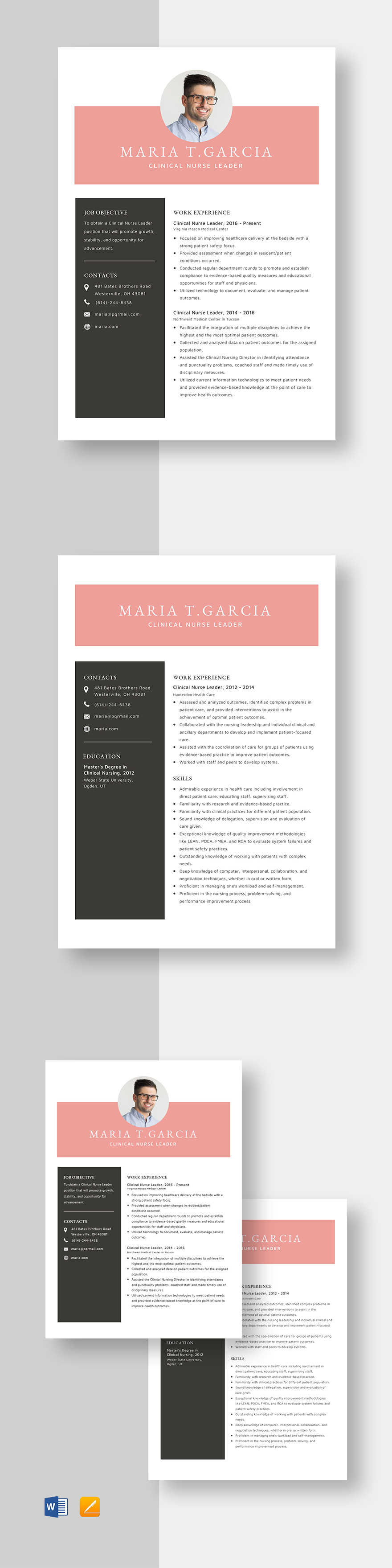 Clinical Nurse Leader Resume Template - Word, Apple Pages | Template.net