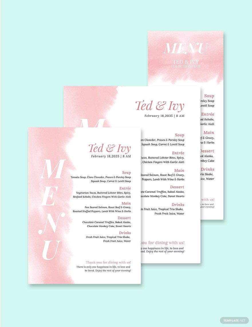 Pink Wedding Menu Template Download In Word Illustrator PSD Apple 