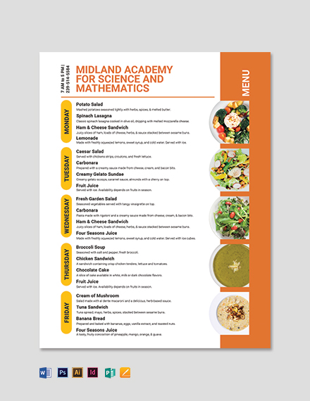 School Menu - 22+ Free Design Templates in Word, PSD, EPS