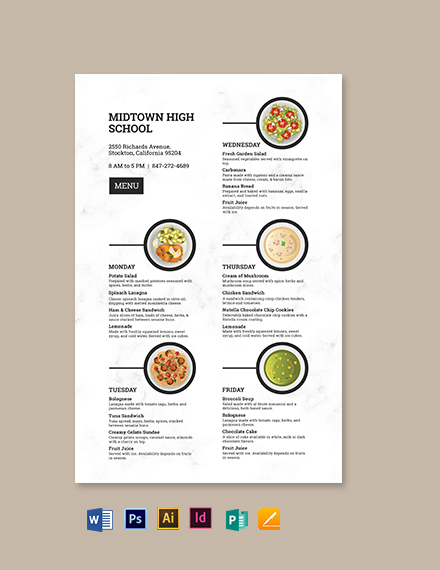 School Menu - 28+ Free Templates in PSD, PDF, Word, AI