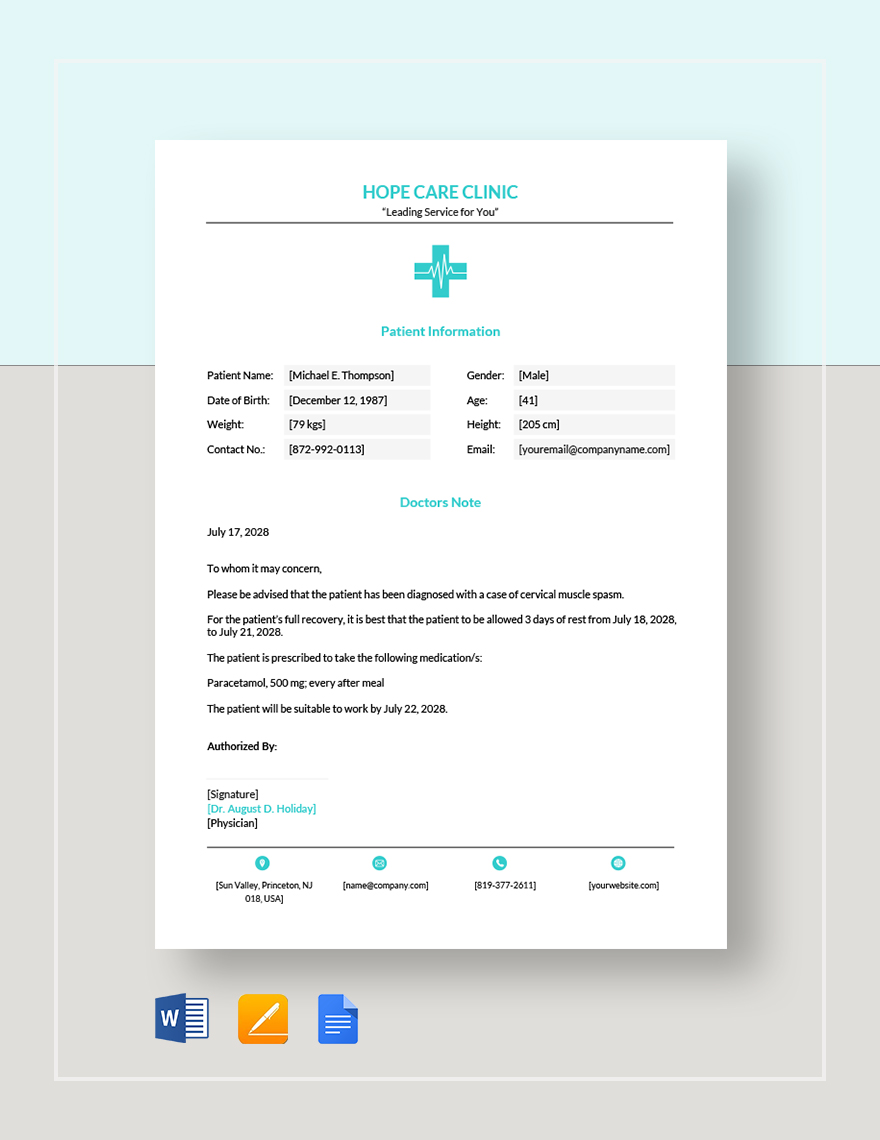 Doctors Note Template 7 Fillable Notes For Word PDF