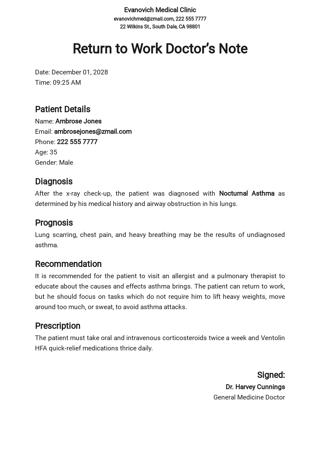 Return To Work Doctors Note Template Free PDF Word DOC Apple 