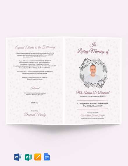 Simple Funeral Program Template Google Docs Word Apple Pages 