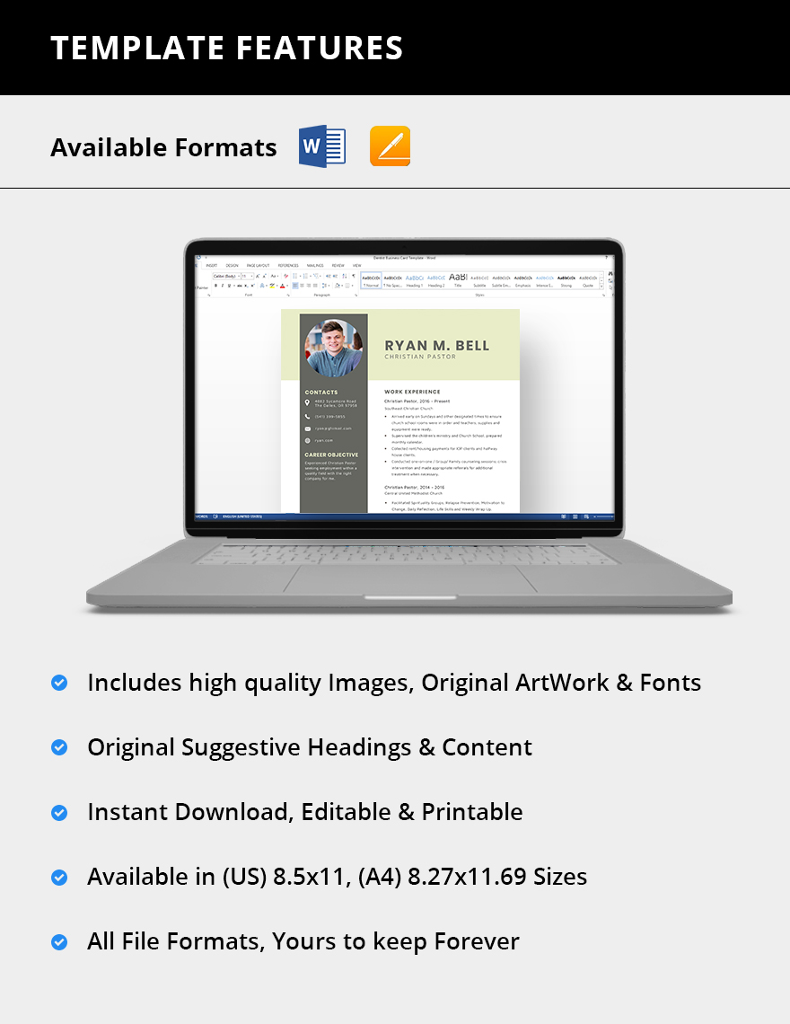 Christian Pastor Resume - Word, Apple Pages | Template.net