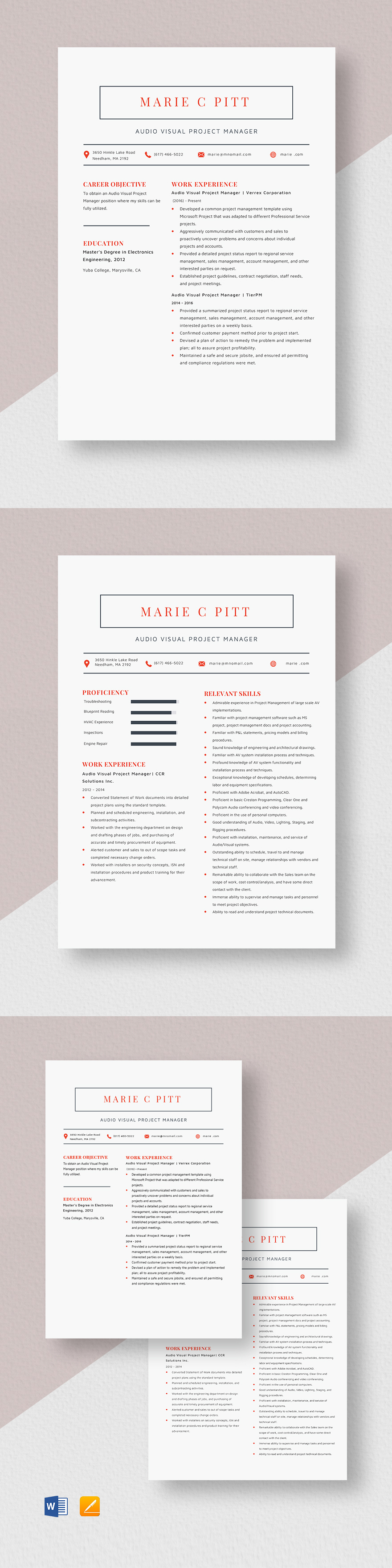Modern Project Manager Resume Template - Word, Apple Pages, PSD ...