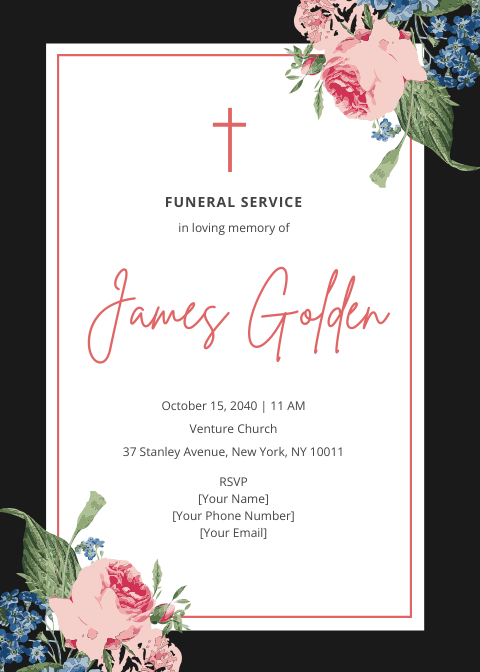 Floral Communication Funeral Invitation Template - Edit Online ...