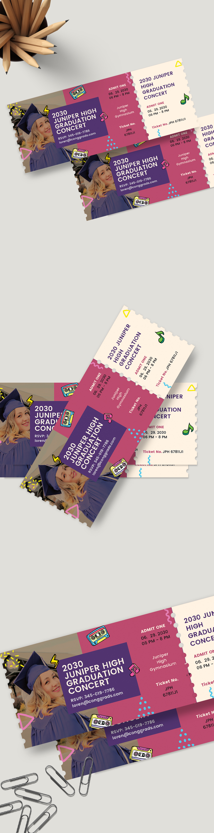 Concert Graduation Ticket Template - Illustrator, Word, Apple Pages ...