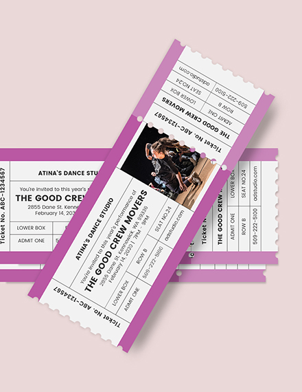 Dance Admission Ticket Template Word DOC PSD Apple MAC Pages 