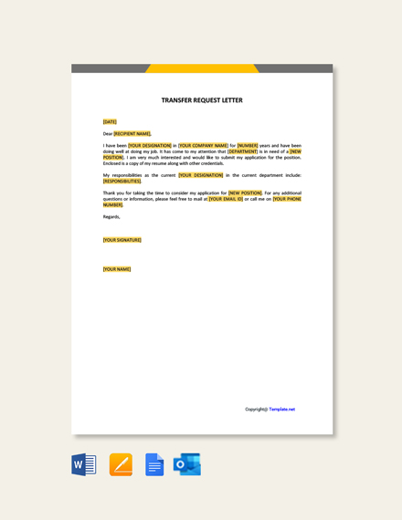 Transfer Request Letter Template - Google Docs, Word | Template.net