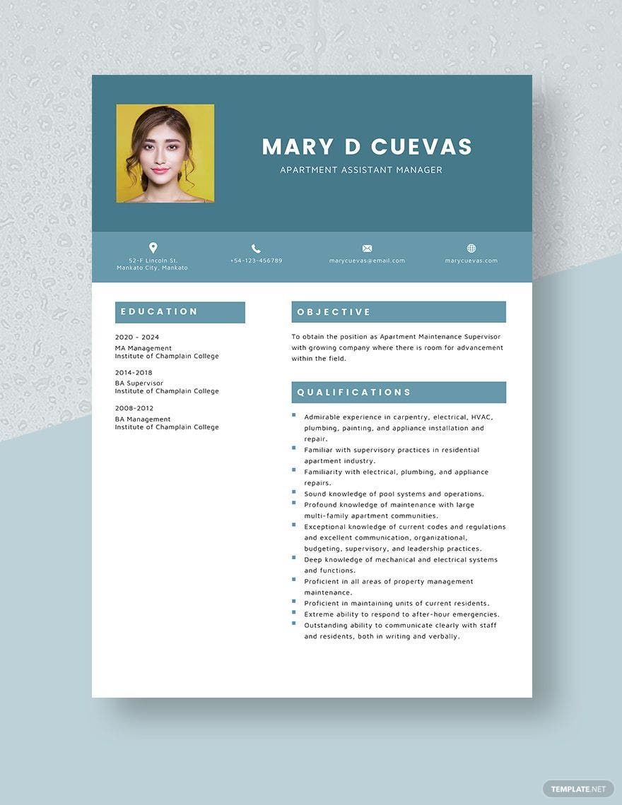 Free Apartment Assistant Manager Resume Download In Word Apple Pages 