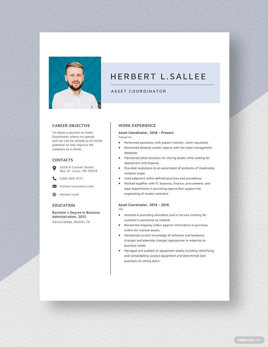 Asset Coordinator Resume Download In Word Apple Pages Template