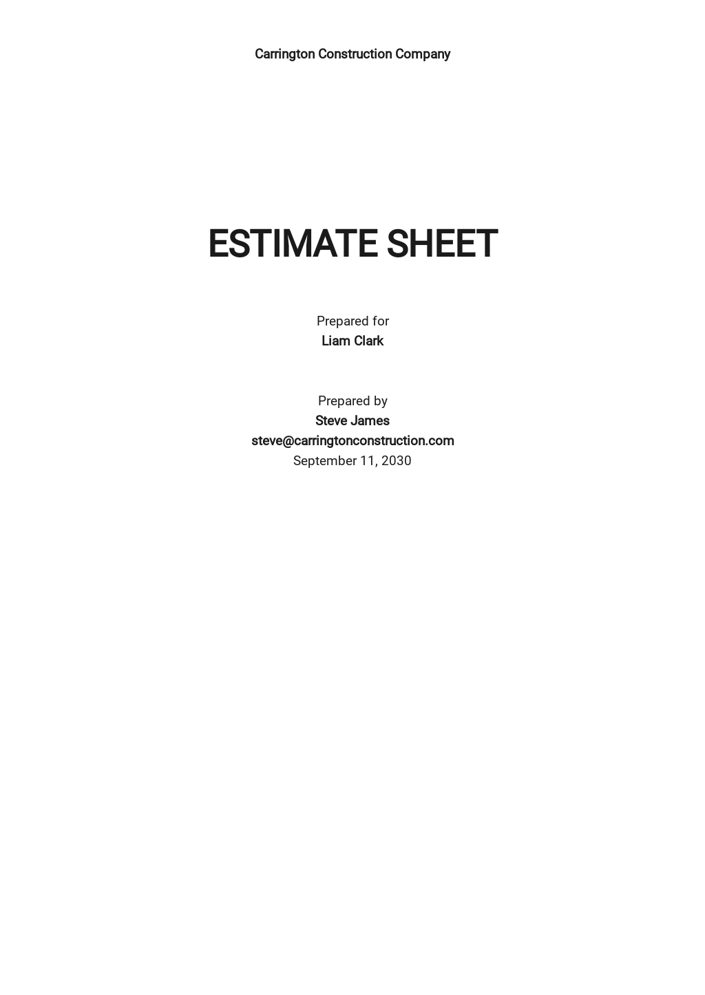 Estimate Sheet Template