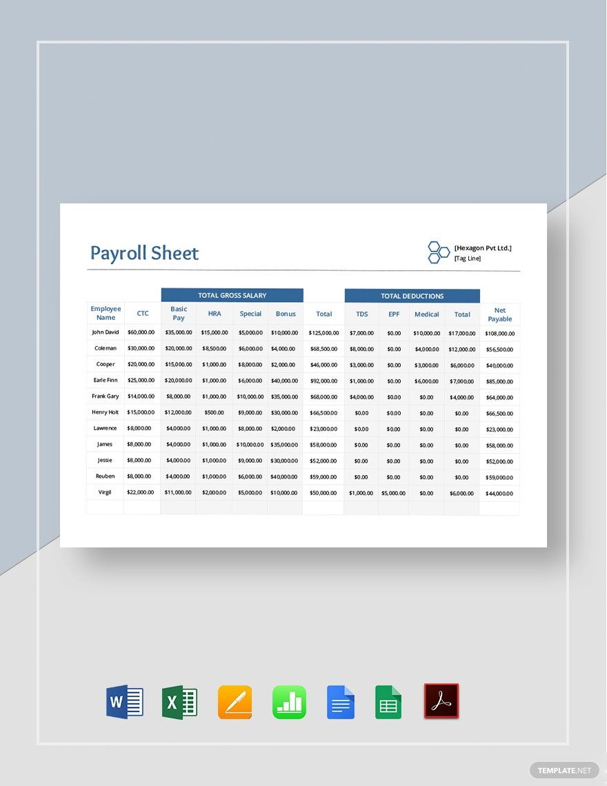 Payroll Sheet Template Download In Word Google Docs Excel PDF 