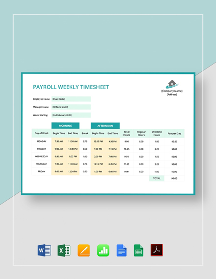 Payroll Spreadsheet Template - PDF | Word | Excel | Apple Pages | Apple ...