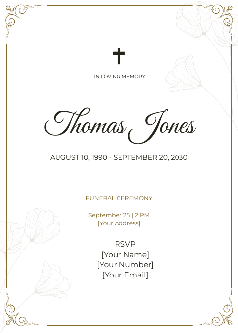 Funeral Ceremony Invitation Card Template - Edit Online & Download ...