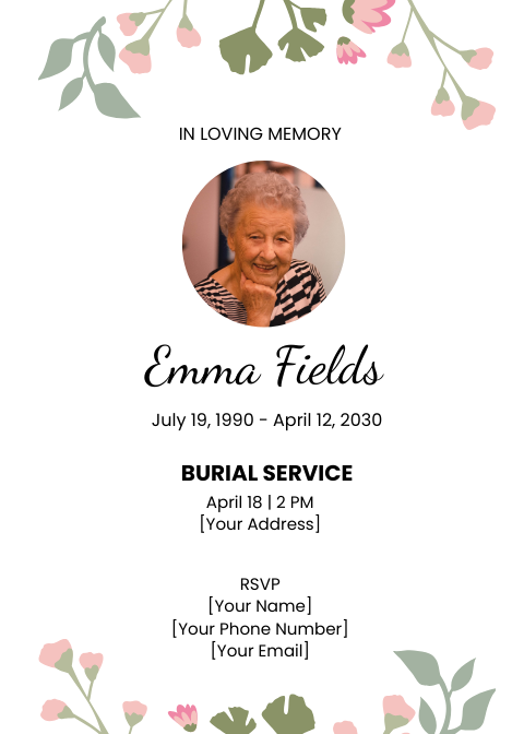 Floral Funeral Burial Invitation Templates - Edit Online & Download ...