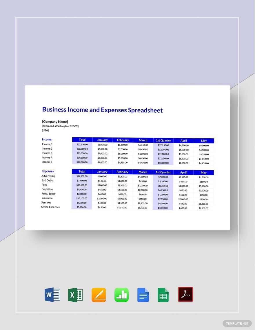 Small Business Income And Expenses Spreadsheet Template Google Docs 