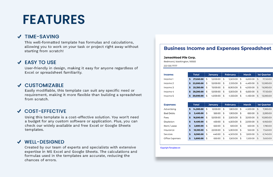 Small Business Income and Expenses Spreadsheet Template in Word ...