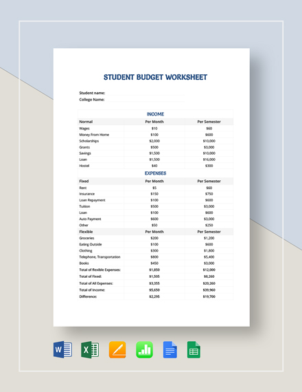11+ Student Budget Templates - Free Sample, Example, Format Download ...