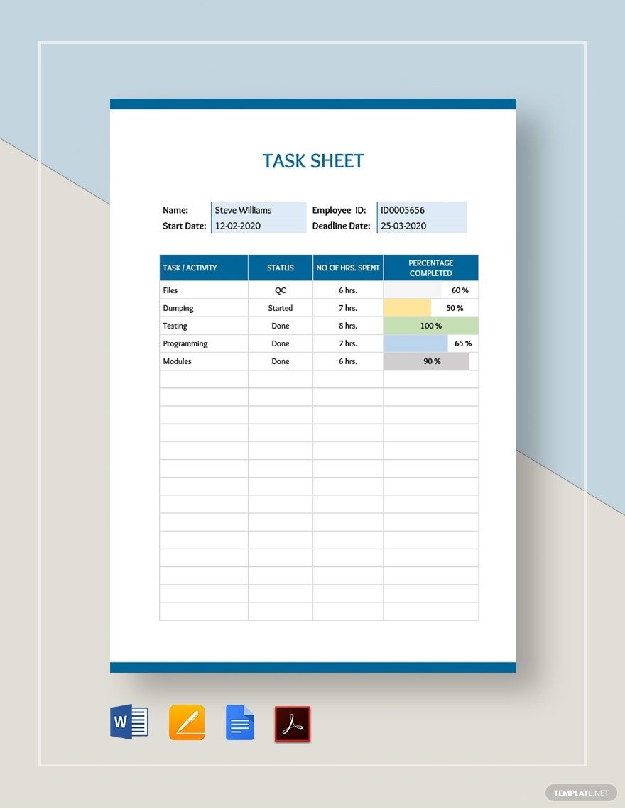 Task Sheet Template Download In Word Google Docs PDF Apple Pages 