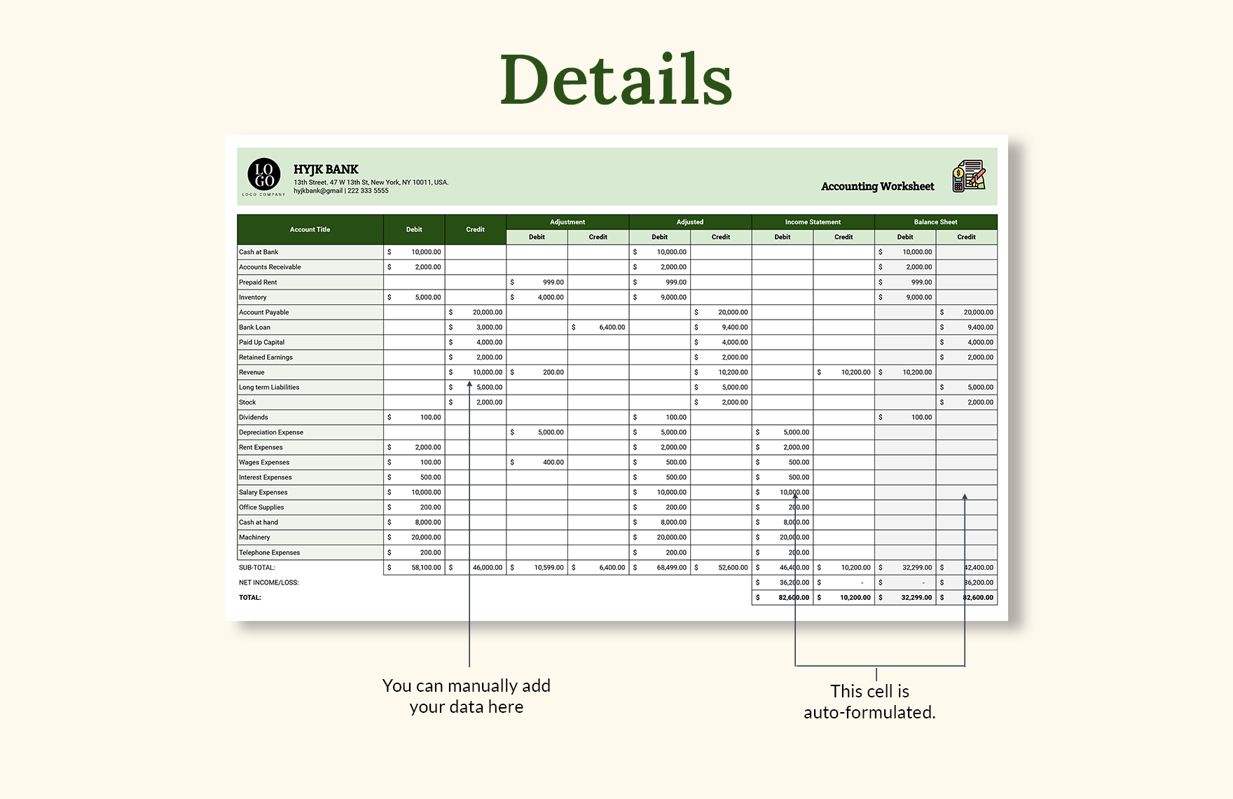 Accounting Worksheet Template - Download in Word, Google Docs, Excel ...