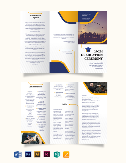 Free Elegant Graduation Ceremony Bi-Fold Brochure Template - PSD | Word ...