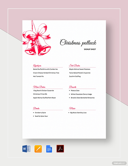 Thanksgiving Potluck Signup Sheet Template Word Google Docs Apple 