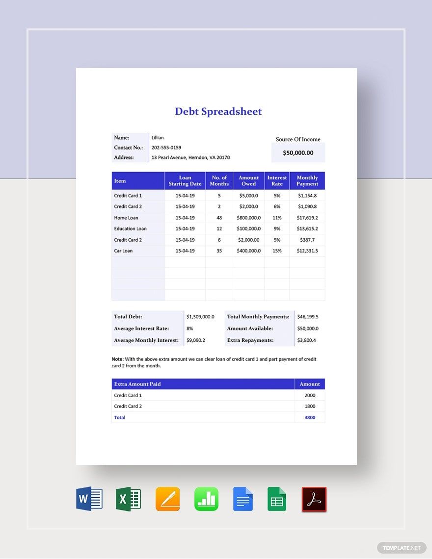 Debt Spreadsheet Template Download In Word Google Docs Excel PDF 