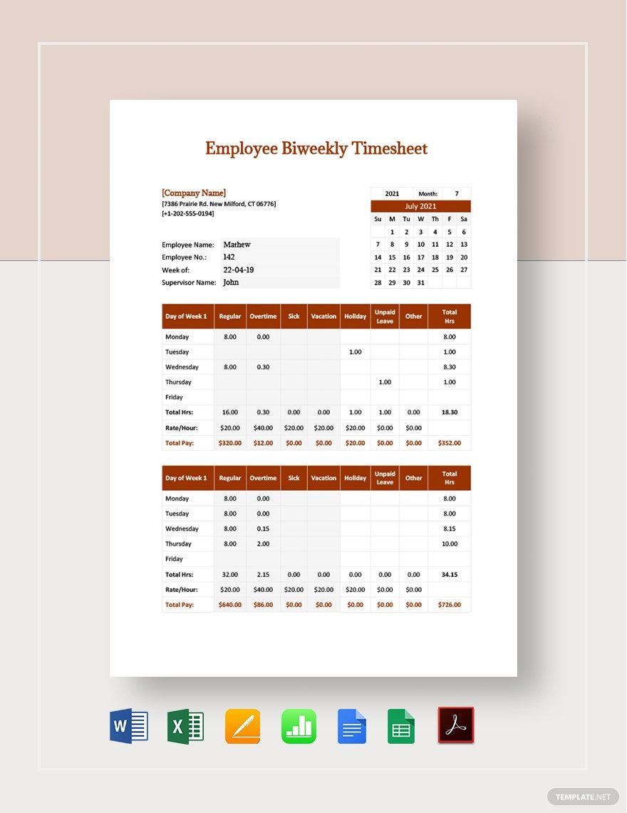 Employee Bi Weekly Timesheet Template Download In Word Google Docs 