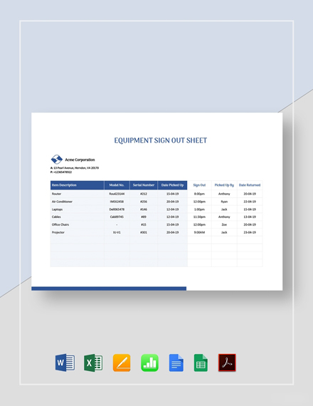 FREE Sign Out Sheet Template - PDF | Word (DOC) | Apple (MAC) Pages ...