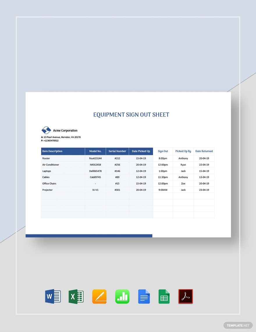 Equipment Sign out Sheet Template Download In Word Google Docs PDF 