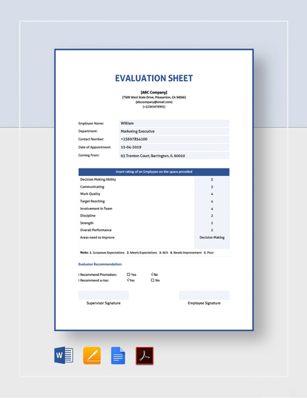 Evaluation Sheet Template
