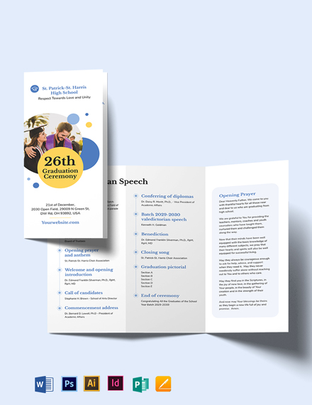 Free Elegant Graduation Ceremony Bi-Fold Brochure Template - PSD | Word ...