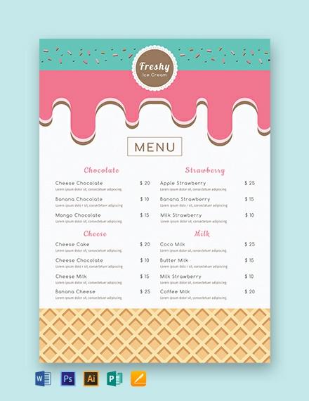 Ice Cream Menu Template Word PSD Apple Pages Illustrator 