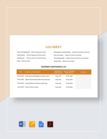 Equipment Maintenance Log Template - Download in Word, Google Docs ...
