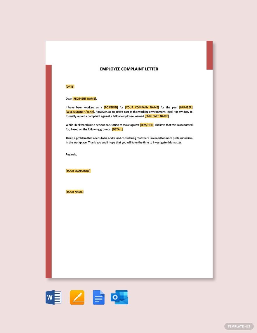 Complaint Letter Against An Employee Misconduct Template - Google Docs ...
