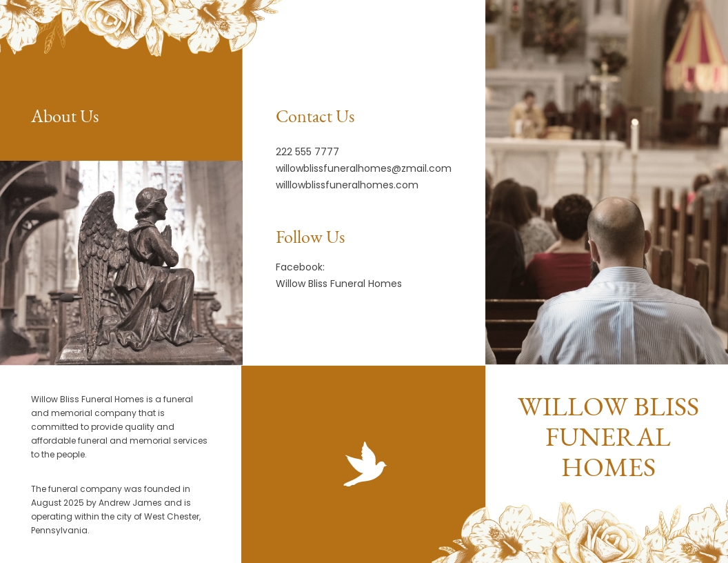 Editable Cremation Funeral Tri-Fold Brochure Template