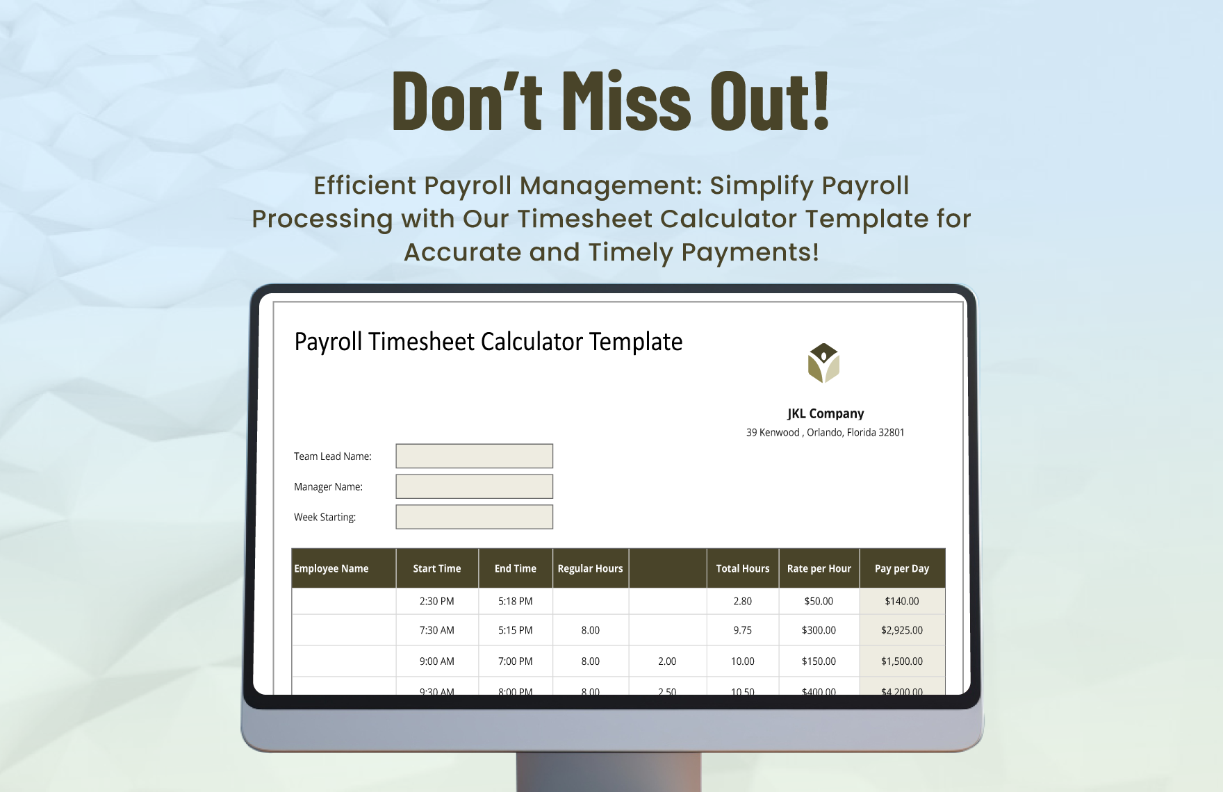 Free Payroll Timesheet Calculator Template - Download in Word, Google ...