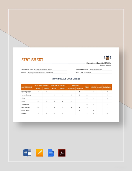 Free Blank Basketball Stat Sheet Template - Download in Word, Google ...