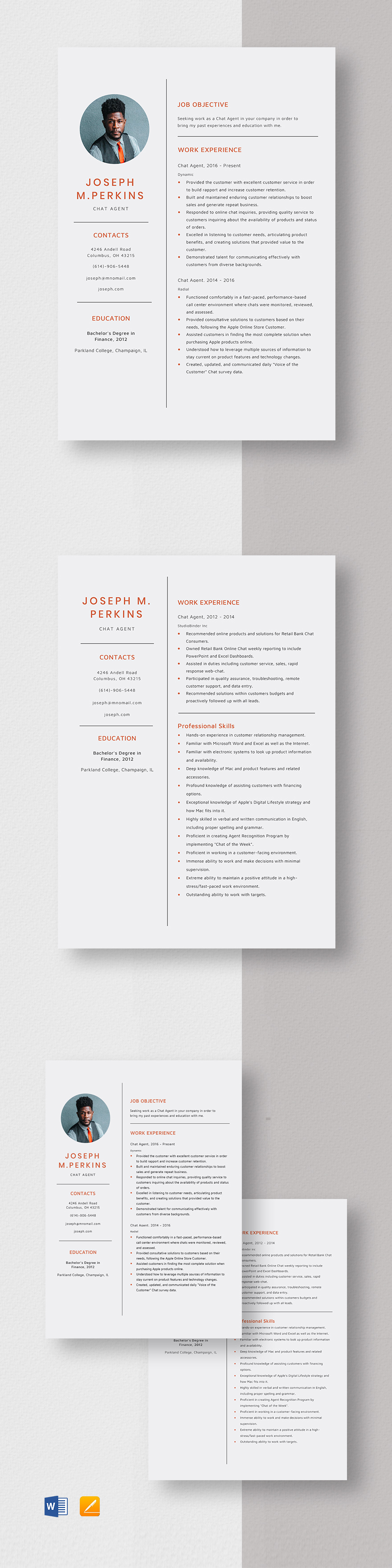 Free Chat Agent Resume Template - Word, Apple Pages | Template.net