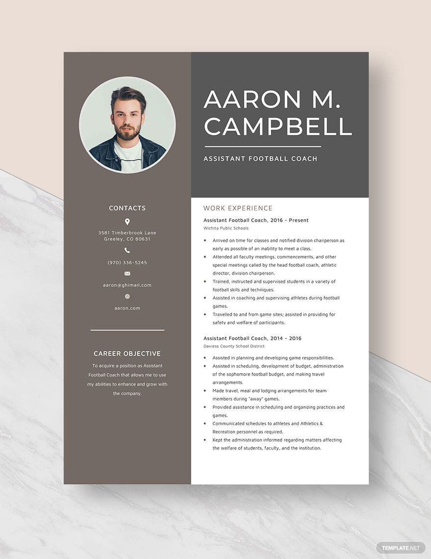 Free Assistant Football Coach Resume Download In Word Apple Pages 