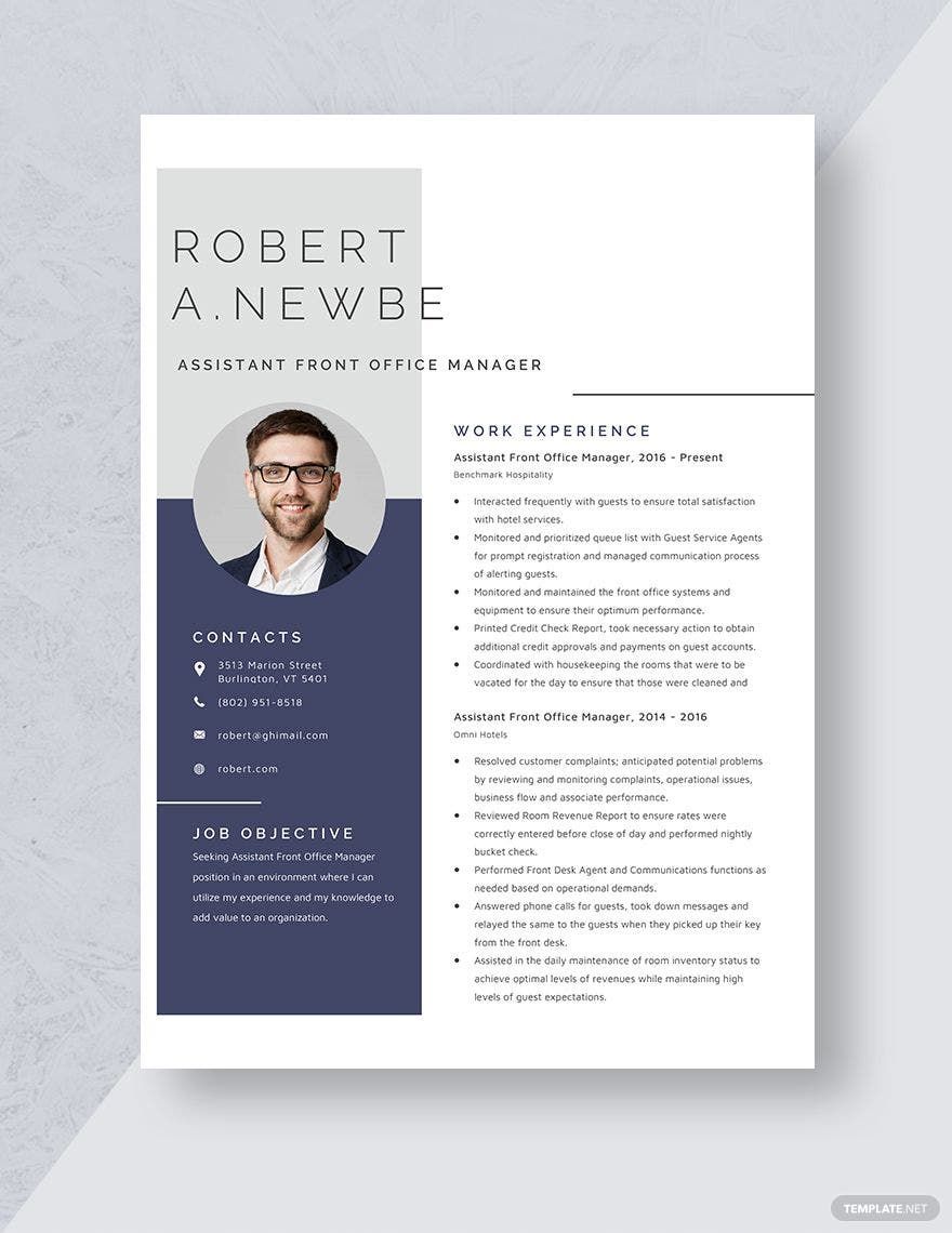 Assistant Front Office Manager Resume Word Apple Pages Template