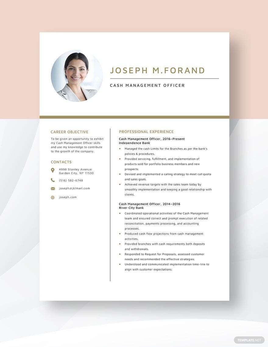 Cash Management Officer Resume Download In Word Apple Pages
