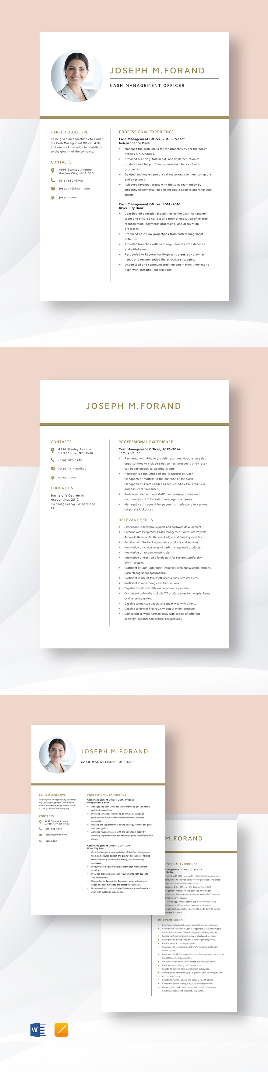Cash Management Officer Resume Template Word Apple Pages Template cash-management-officer-resume-template-word-apple-pages-template